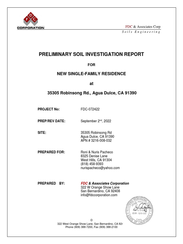 Preliminary Soil Report-Robinsong Rd-Agua Dulce-09!02!22 | PDF | Geotechnical Engineering ...
