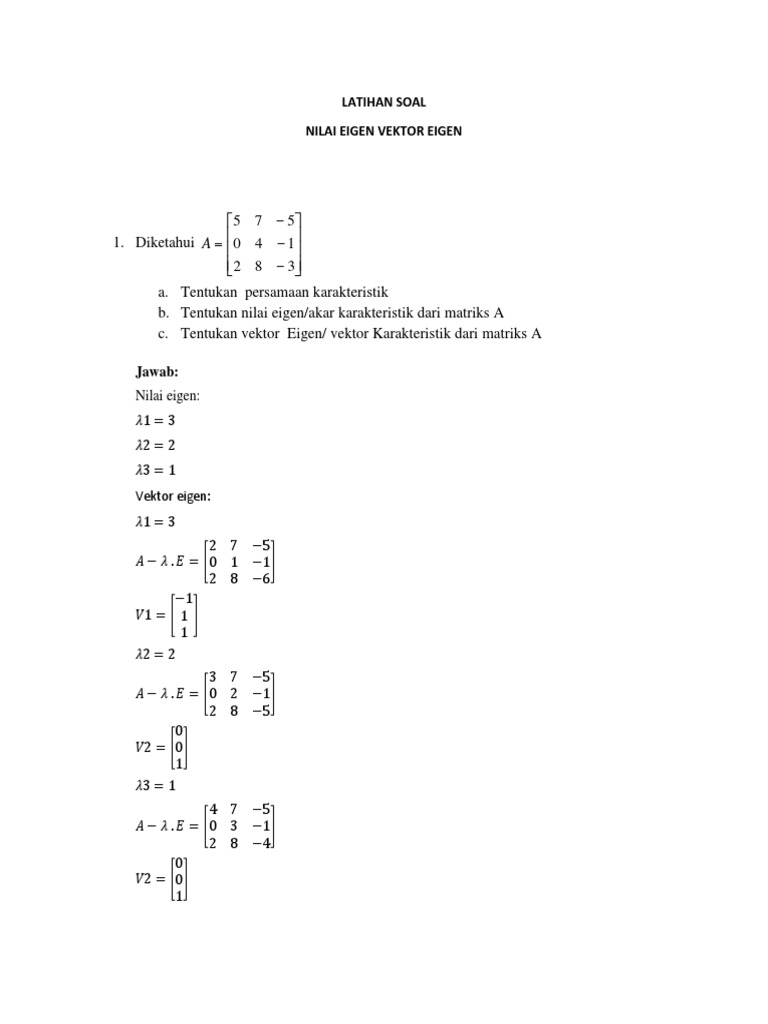 LATIHAN SOAL- Nilai Eigen dan Vektor Eigen | PDF