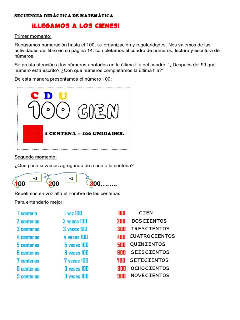 Actividades de Matemáticas: Los Cienes | PDF