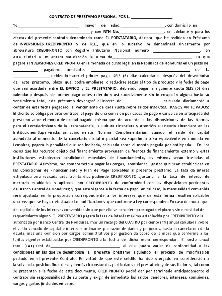 Contrato Prestamo Personal Por L | PDF | Seguro | Bancos
