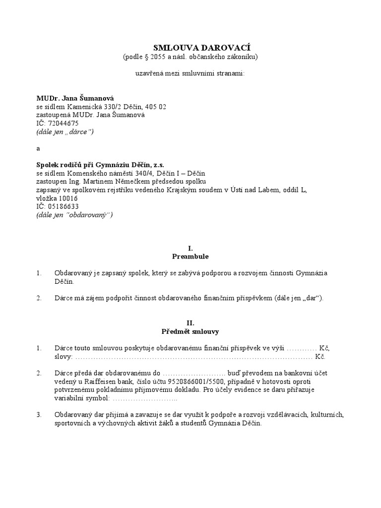 Spolek - Darovací Smlouva Copy - Kopie | PDF