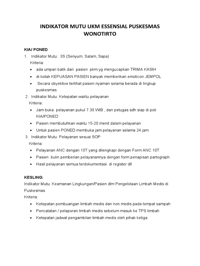 Indikator Mutu Ukm Essensial | PDF