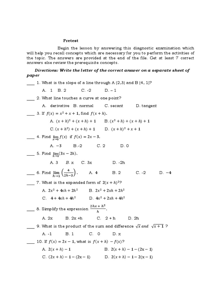 Basic Calculus Lesson 4 | PDF | Tangent | Derivative