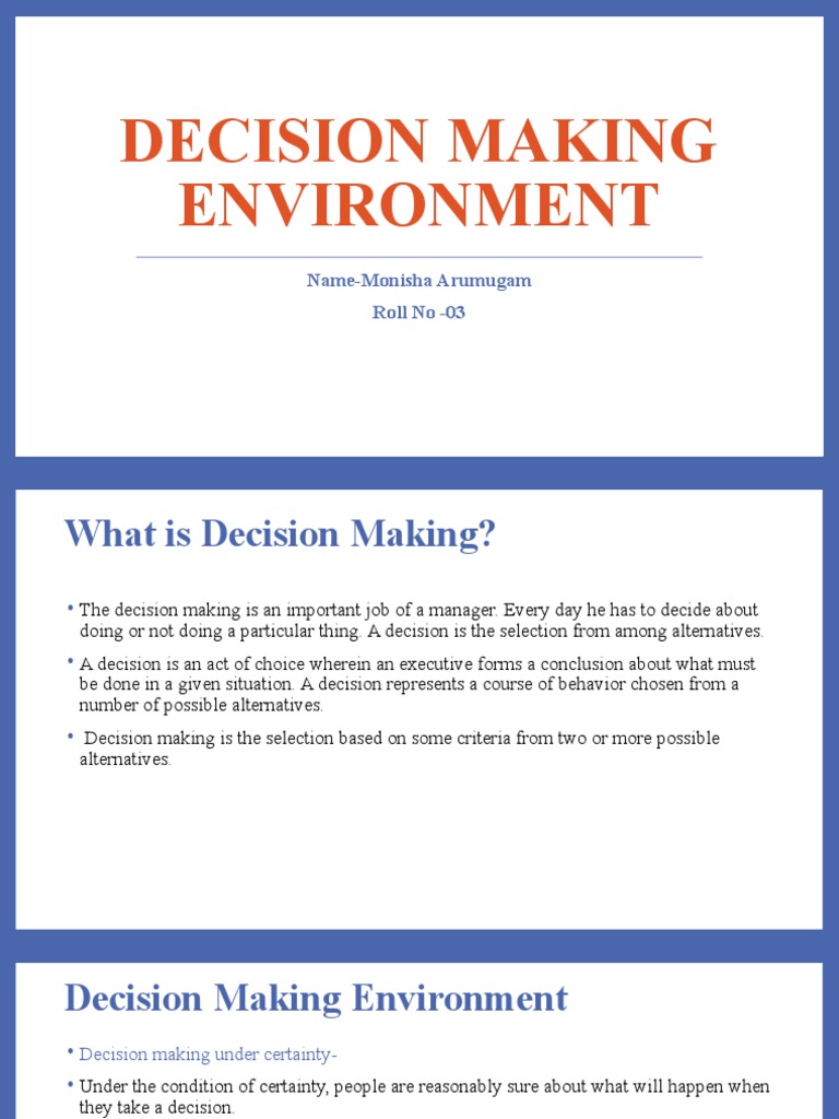 Decision Making Environment | PDF