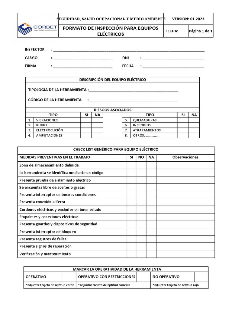 Inspección de Equipos Eléctricos | PDF