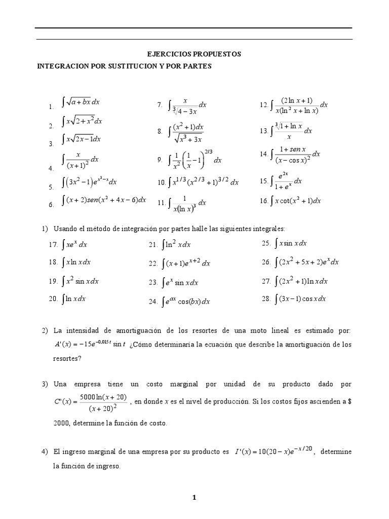 Practica - Metodos de Integracion Por Sustitucion Y Por Partes. | PDF
