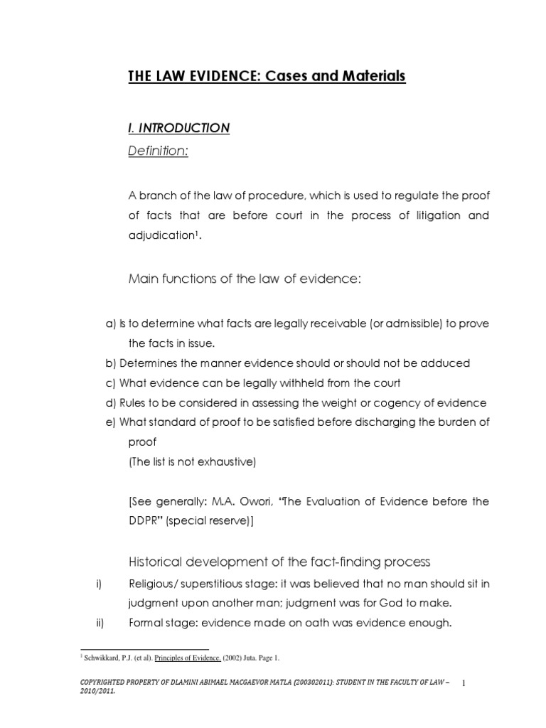 THE LAW EVIDENCE; Cases and Materials | PDF