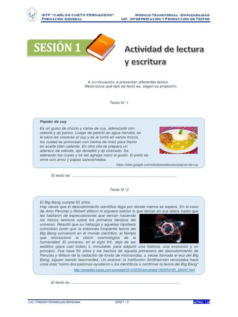 09E EJERCICIO INDIVIDUAL Tipos de Textos | PDF | Big Bang | Universo
