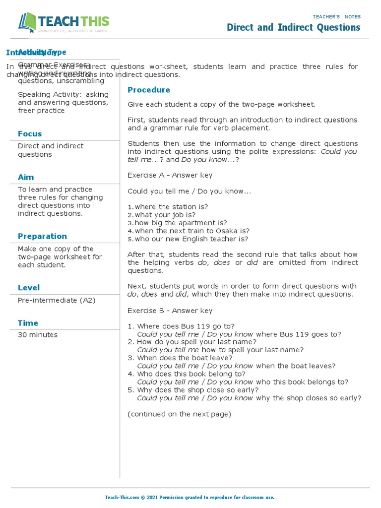 Direct and Indirect Questions | PDF