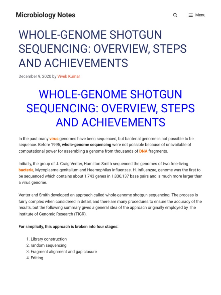Whole-Genome Shotgun Sequencing - Overview, Steps and Achievements | PDF | Dna Sequencing | Genome