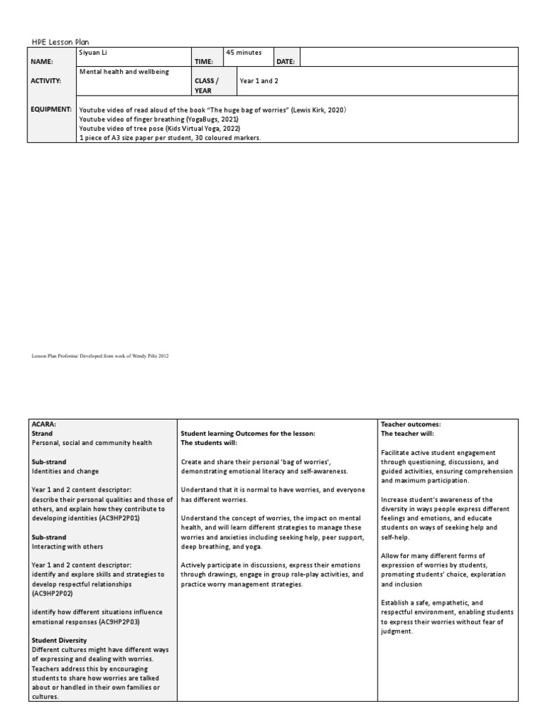 Hpe Lesson Plan Proforma 2 | PDF