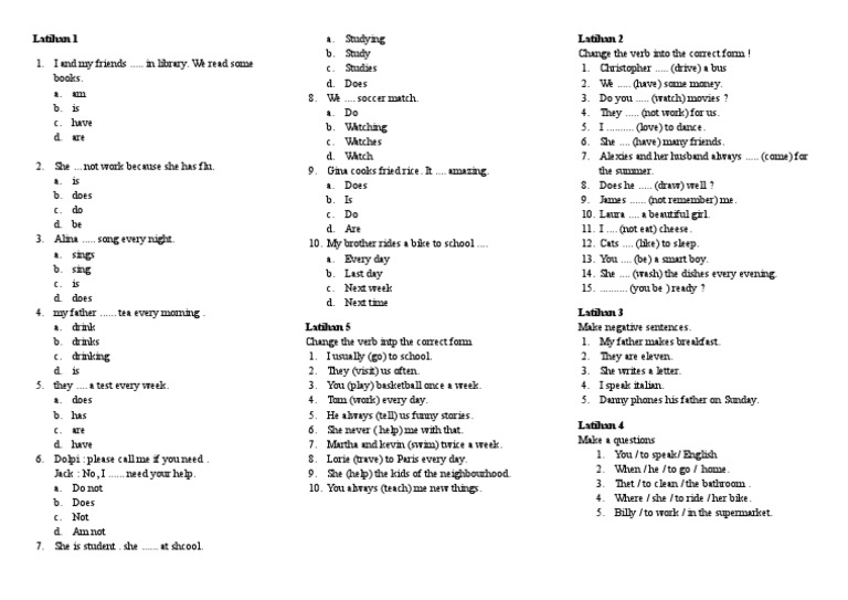 Soal B.ing Simple Present Tense | PDF