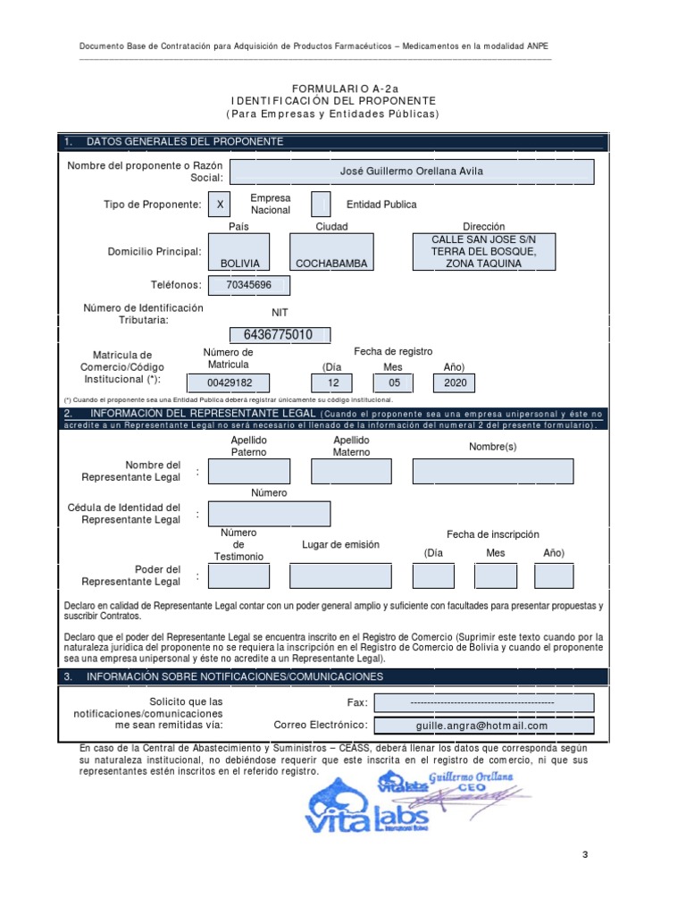 FORMULARIO A-2a | PDF