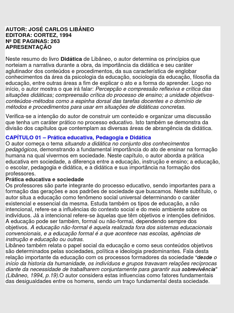 Libâneo - Didática | PDF | Aprendizado | Pedagogia