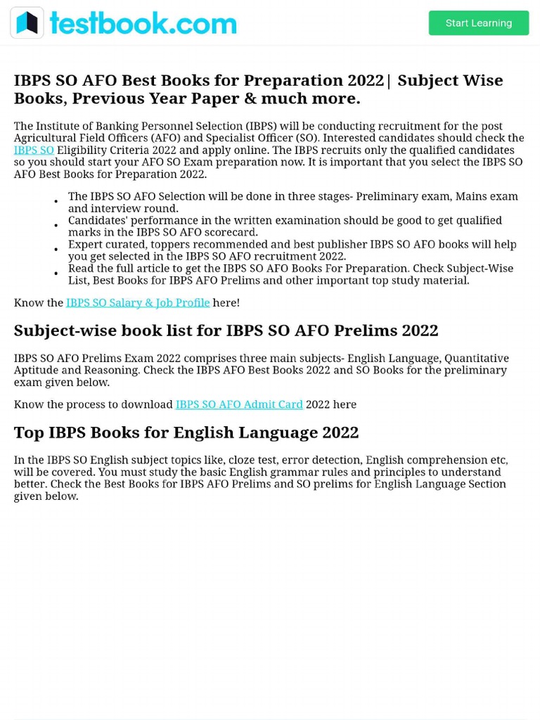 IBPS SO AFO Best Books For Preparation 2022 - Subject Wise Books, Previous Year Paper & Much ...