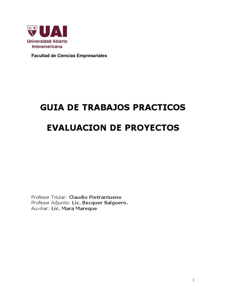 Guias TP Evaluación de Proyectos Def. | PDF | Costo | Evaluación