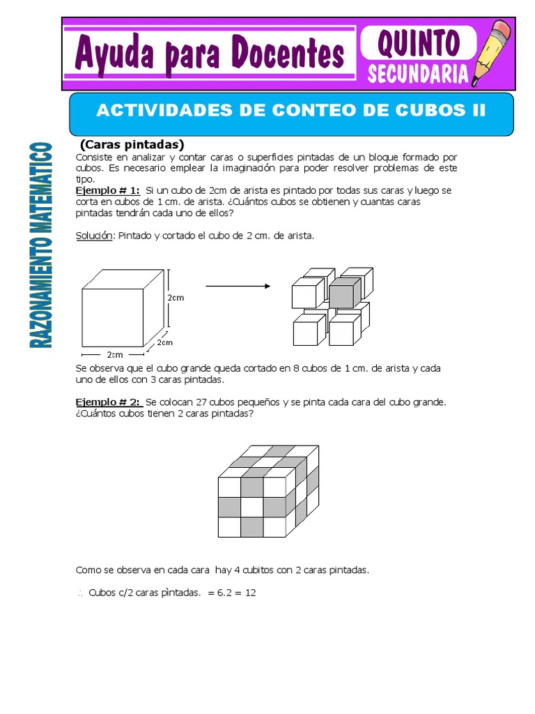 Actividades de Conteo de Cubos II para Quinto de Secundaria | PDF