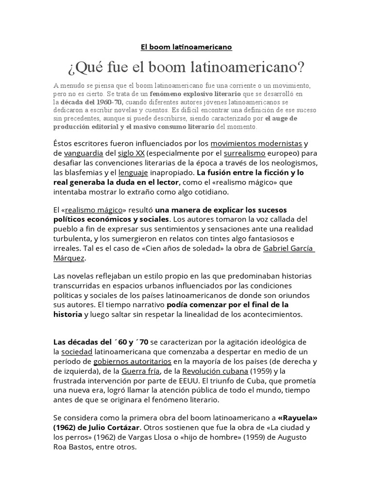 Características del Boom Latinoamericano | PDF | Historia | Clásicos