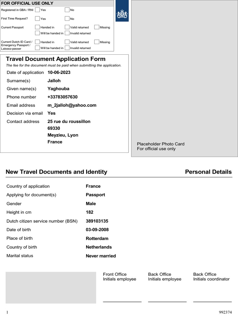 Dutch Travel Document Application Guide | PDF
