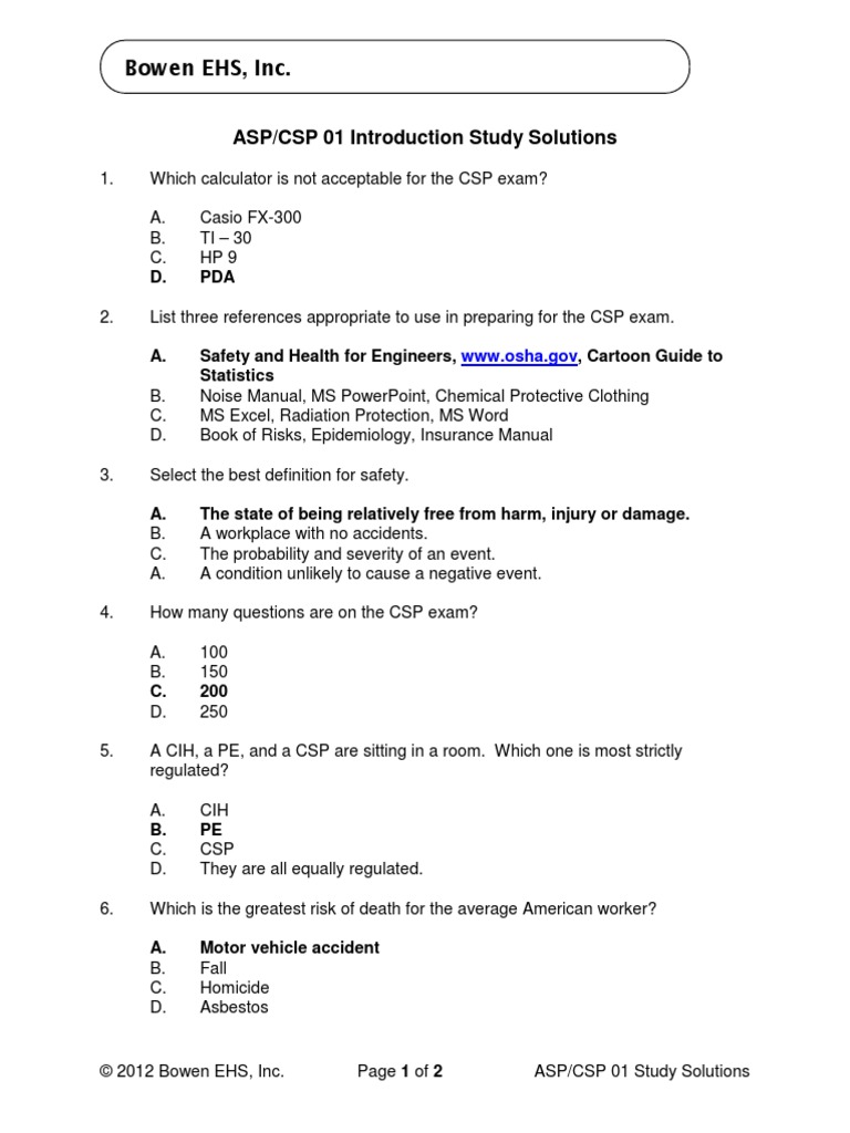 ASP-CSP 01 Intro Study Solutions Rev008 | PDF | Risk | Safety