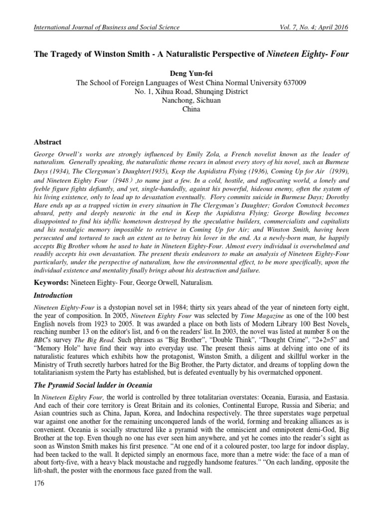 The Tragedy of Winston Smith - A Naturalistic Perspective of Nineteen ...