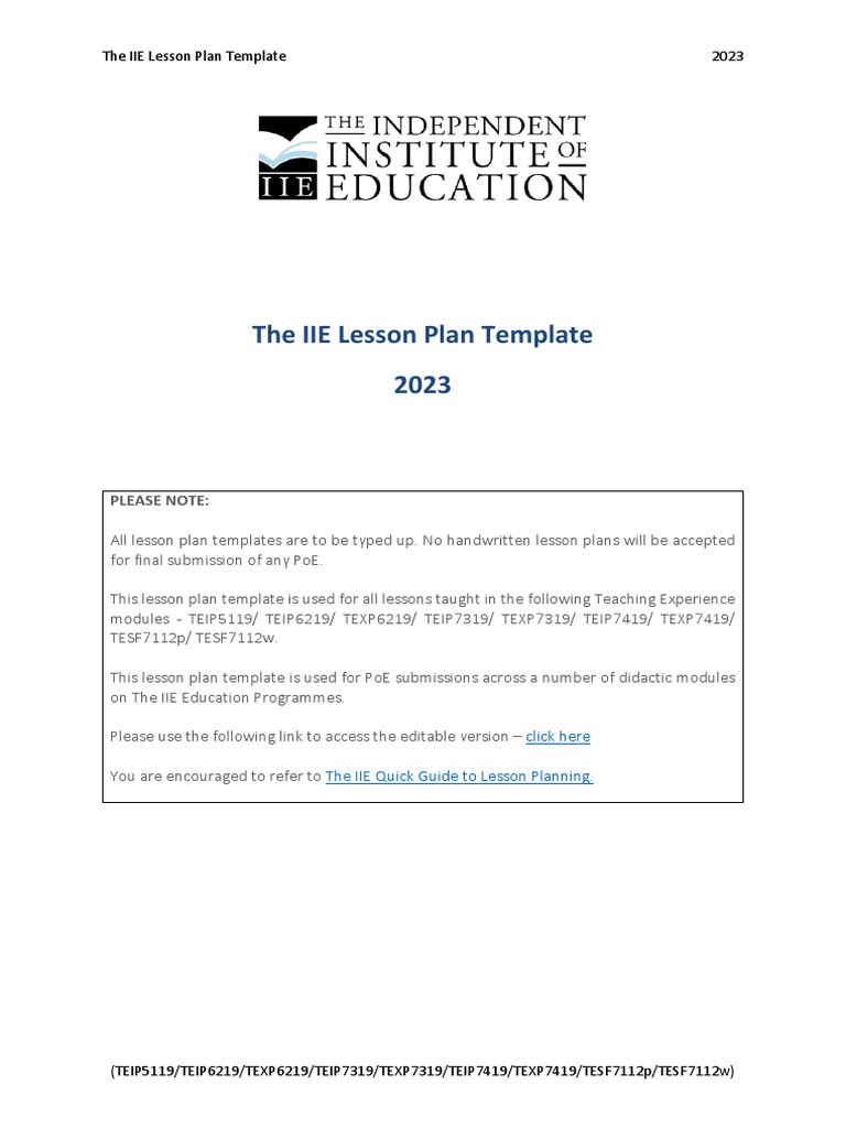 TEXP7419 - TE404 Lesson Plan Template | PDF | Lesson Plan | Learning