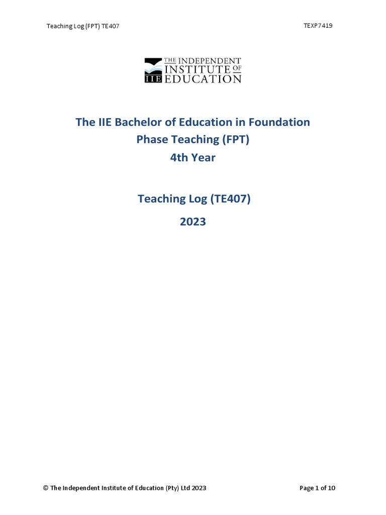 TEXP7419 - TE407 Teaching Log | PDF