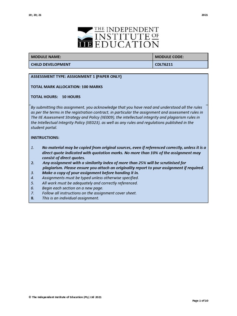 Assignment 1 Child Development | PDF | Cognitive Development | Child ...