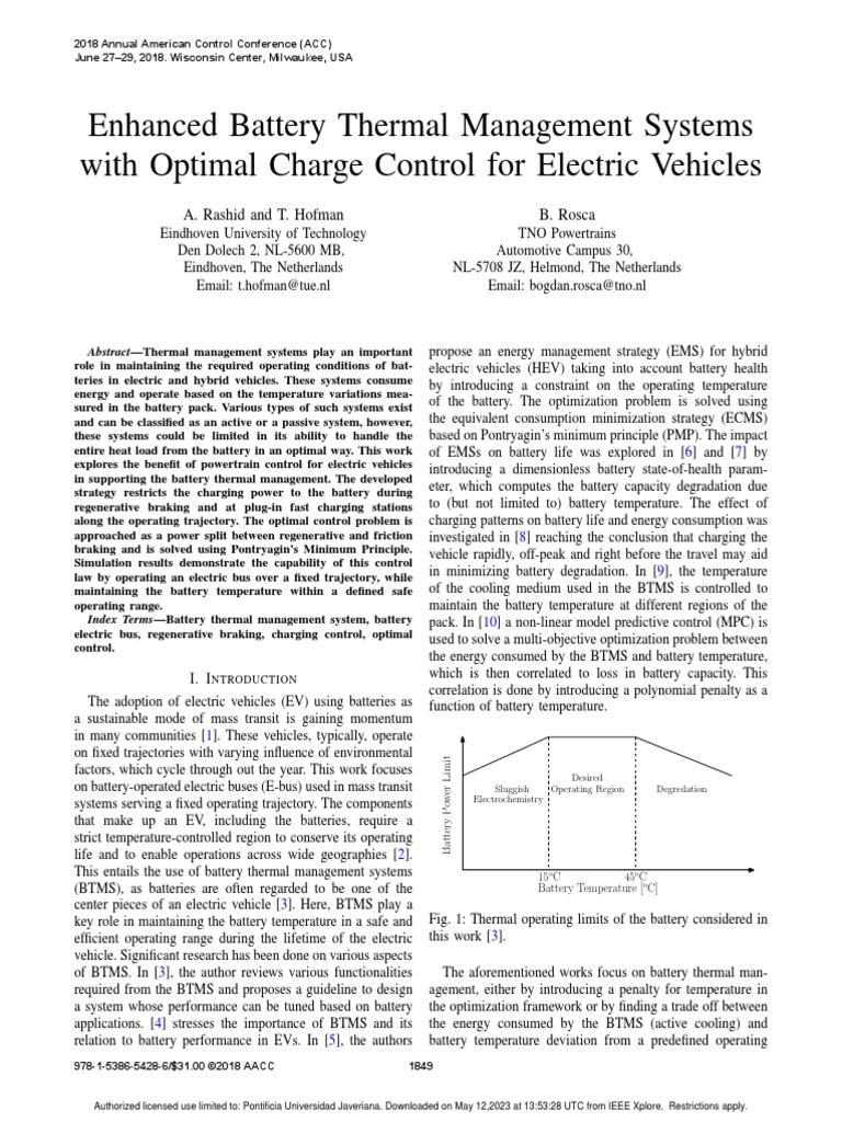 Enhanced Battery Thermal Management Systems With Optimal Charge Control ...