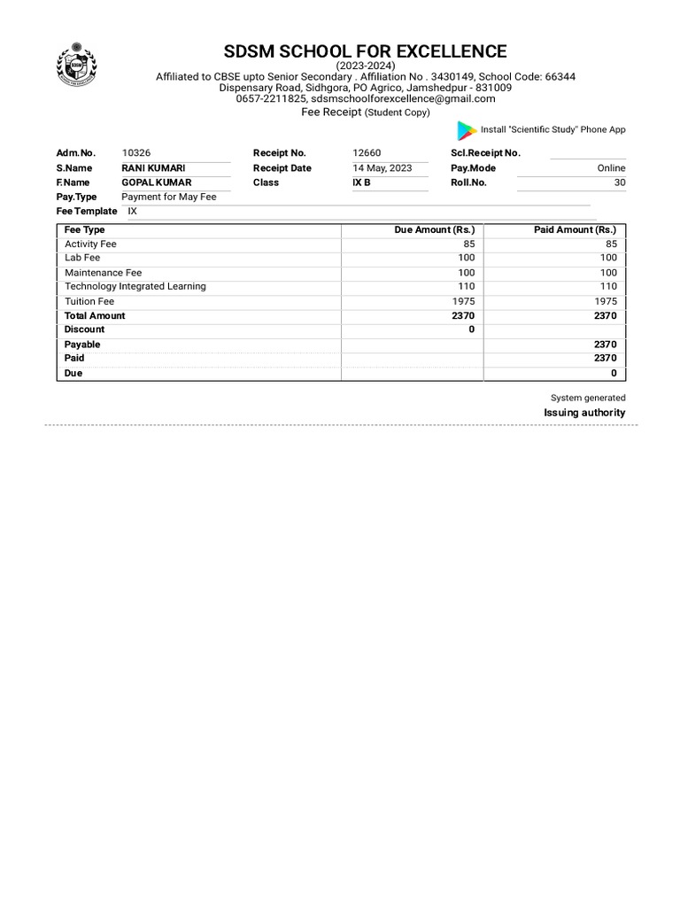 Fee Receipt | Download Free PDF | Receipt | Service Industries