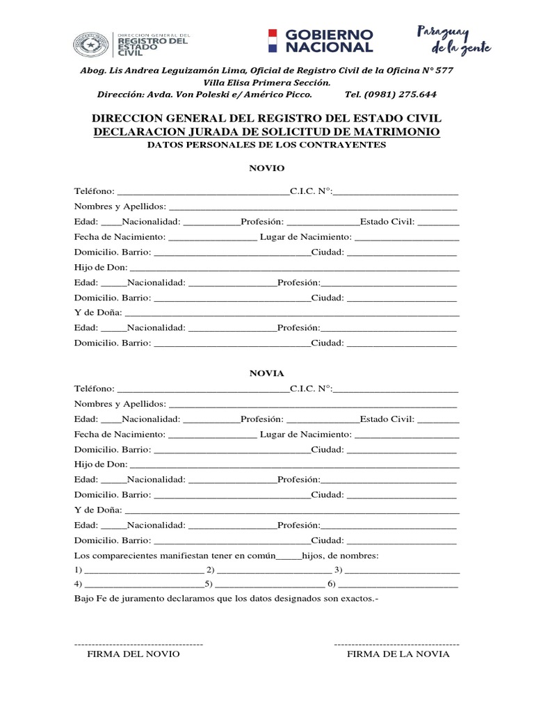 Formulario de Matrimonio | PDF | Matrimonio | Gobierno y personalidad