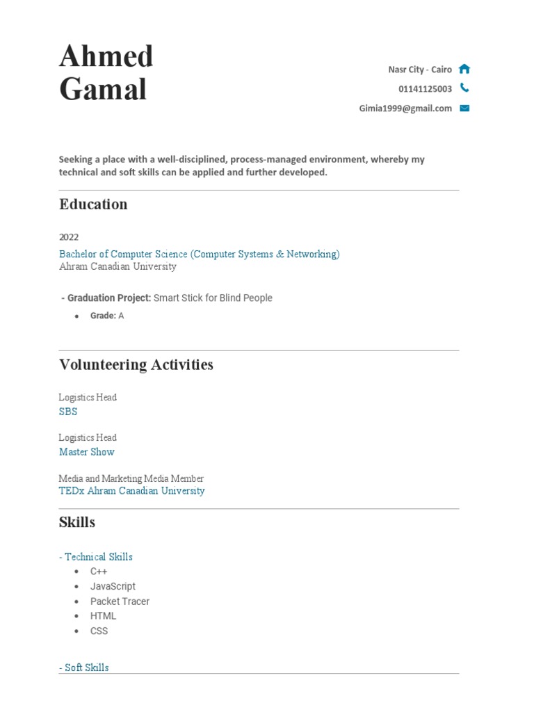Ahmed Gamal CV | PDF