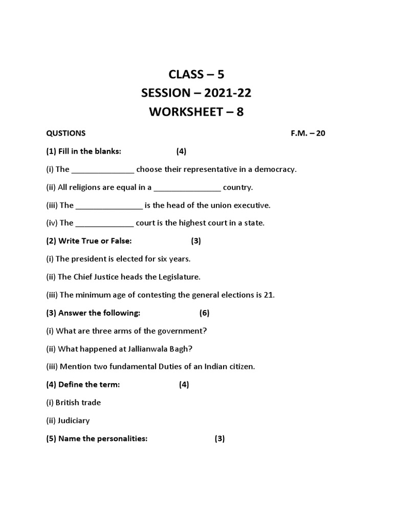 Class 5 EVS Worksheet-8 | PDF