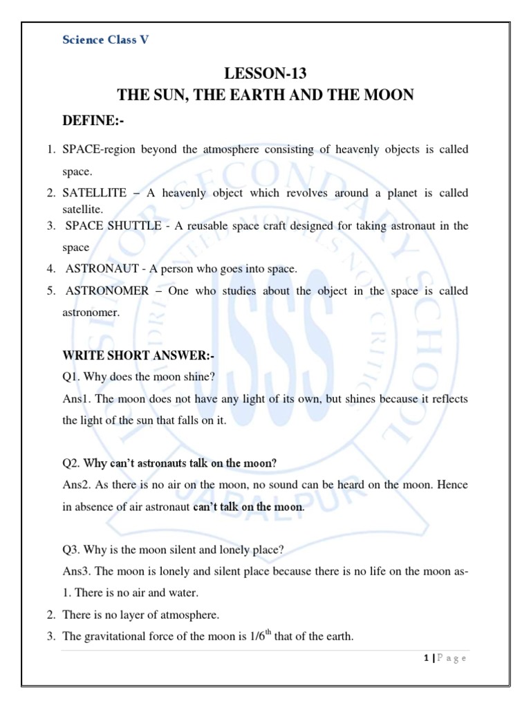 Science Class 5 | Download Free PDF | Moon | Earth