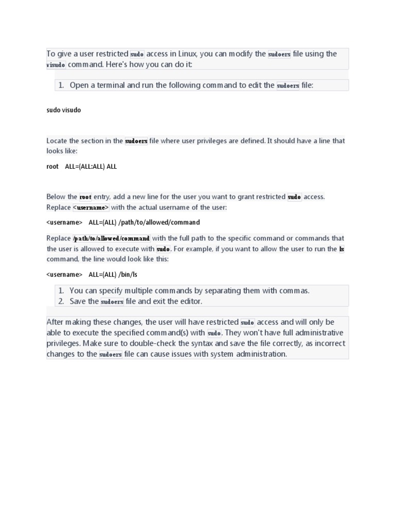 Restricted Sudo Access | PDF Restricted Sudo Access | PDF