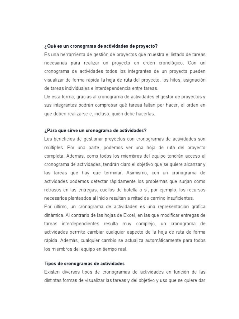 Qué Es Un Cronograma de Actividades de Proyecto | PDF