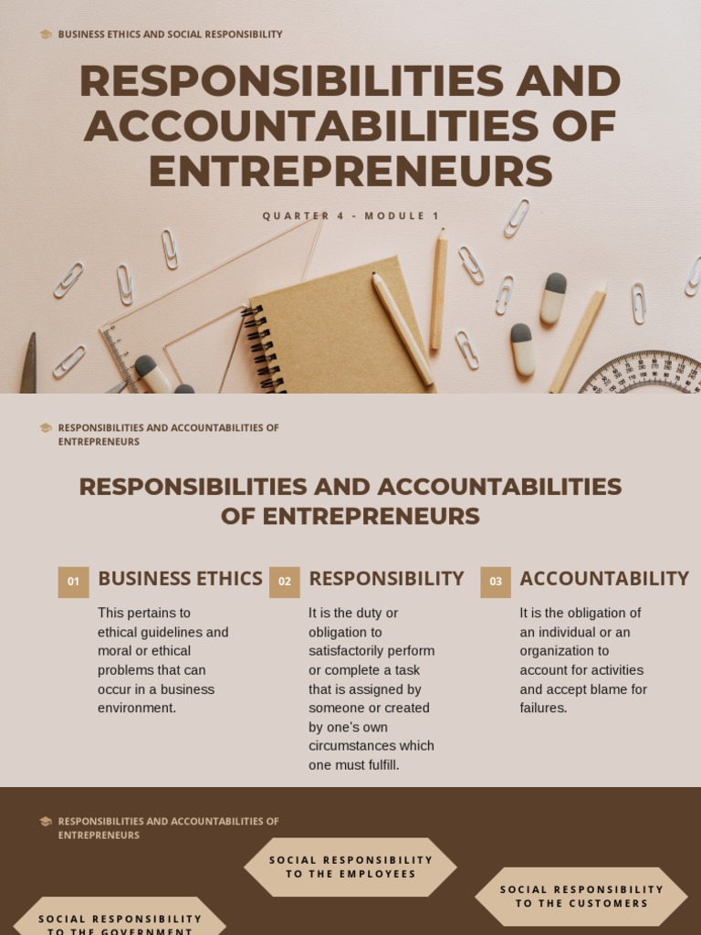 Responsibilities and Accountabilities of Entrepreneurs | PDF