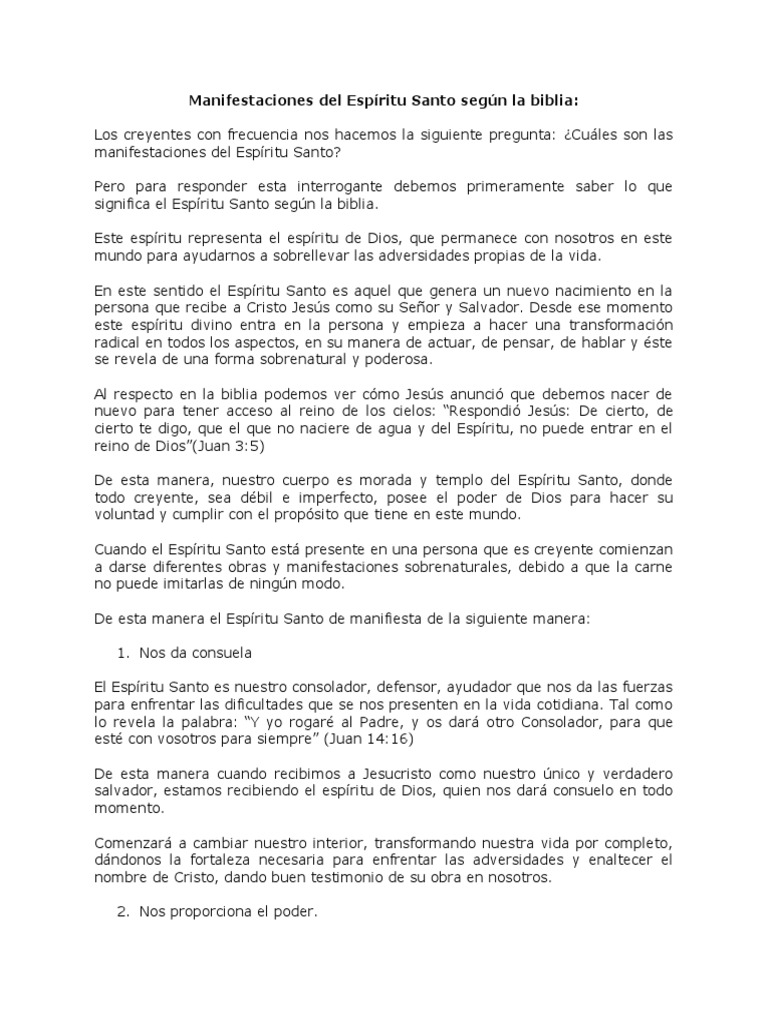 Manifestaciones Del Espíritu Santo Predica | PDF | espíritu Santo | Fruto Del Espiritu Santo