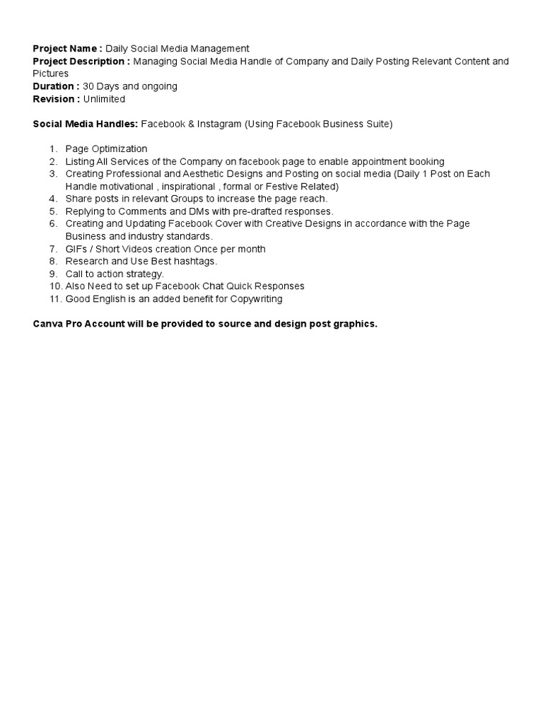Daily Social Media Management Plan | PDF | Career & Growth | Art