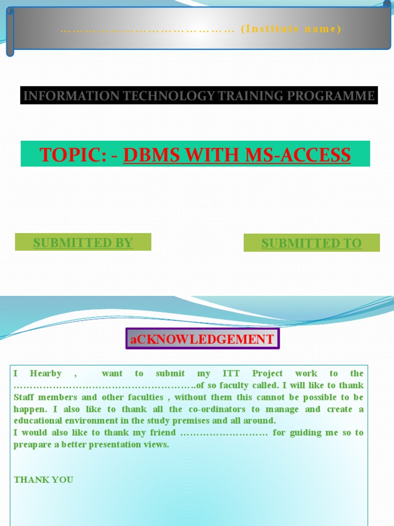 A Project Report On MS Access With Database | Download Free PDF | Microsoft Access | Databases