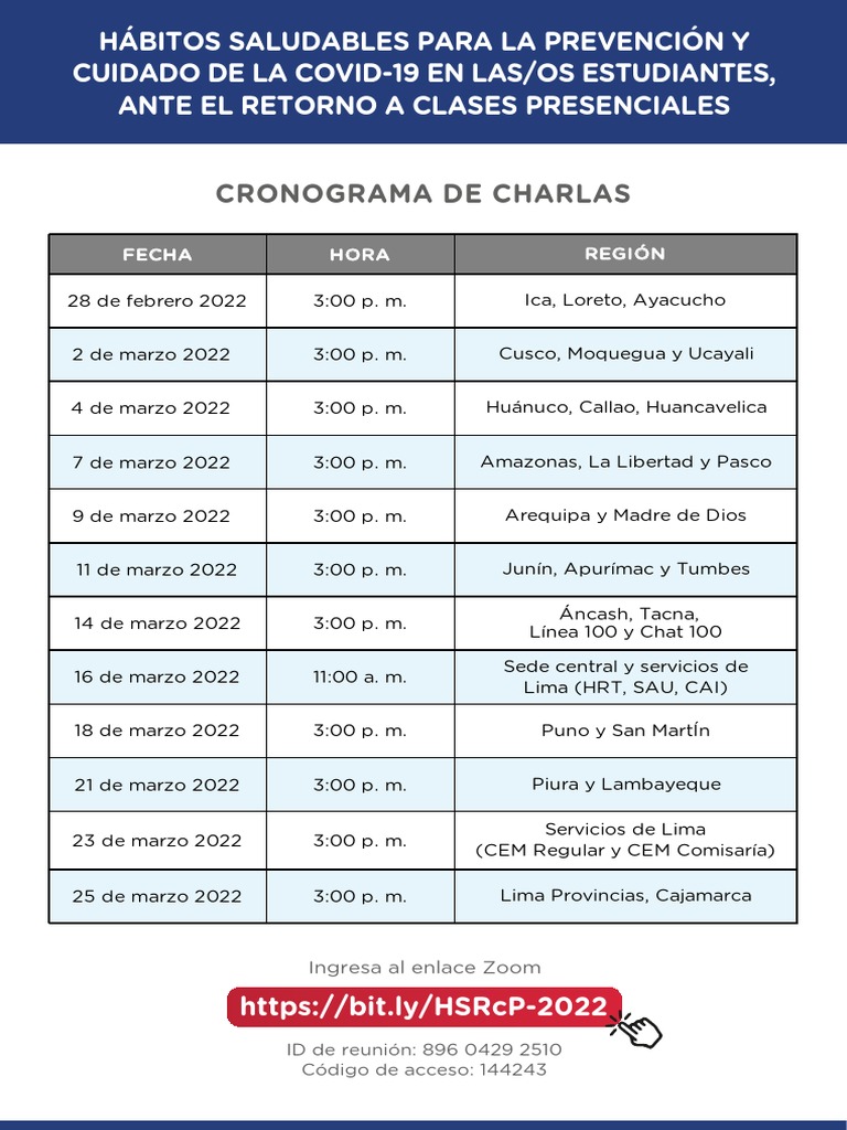 Charla Hábitos Saludables para La Prevención y Cuidado Ante El Retorno ...