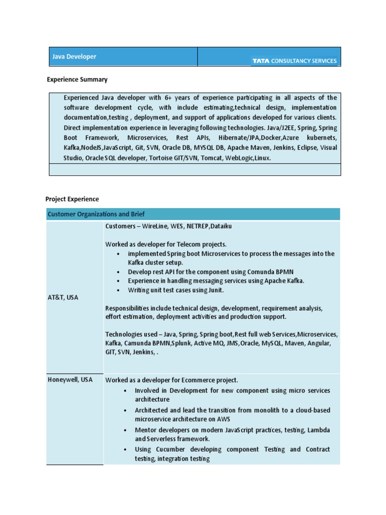 Software_Engineer-1-TCS_6+Yrs | PDF | Spring Framework | Representational State Transfer