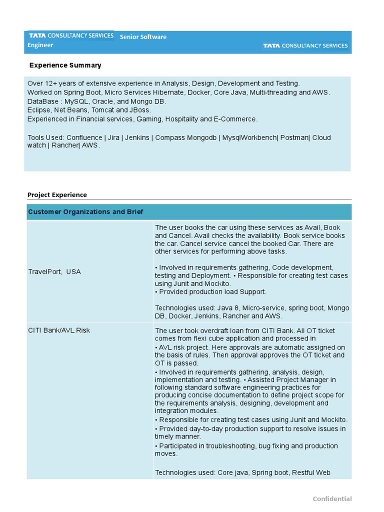 Senior Software Engineer 3 TCS 12yrs | PDF | Spring Framework | Java (Programming Language)