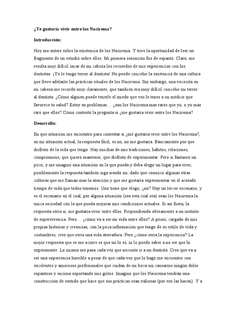 TP01 - Antro - Te Gustaría Vivir Entre Los Nacirema - Cainzos | PDF