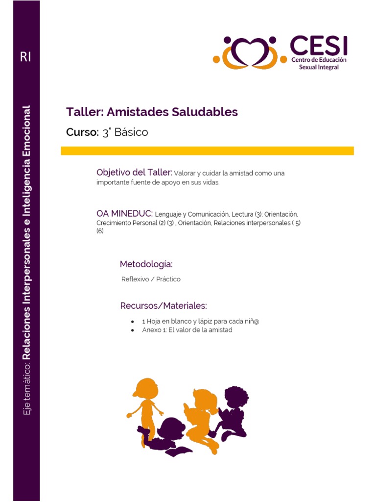 Taller de Amistades Saludables 3° Básico | PDF | Sicología