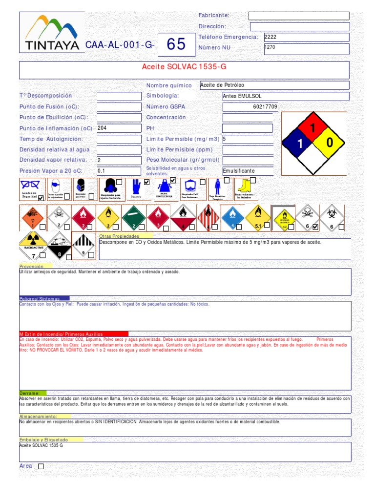 Aceite Solvac 1535-G | PDF