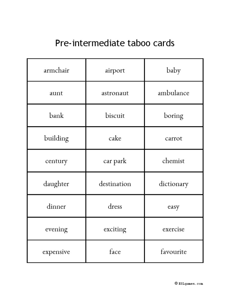 pre-intermediate-taboo-cards-1 | PDF