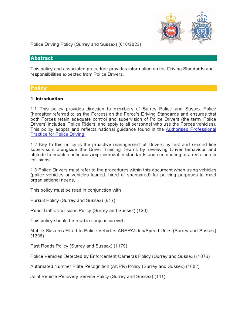 Police Driving Policy Surrey and Sussex 616 | PDF | Police | Driver's ...