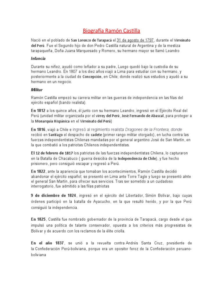 Biografía y Logros de Ramón Castilla | PDF | Perú
