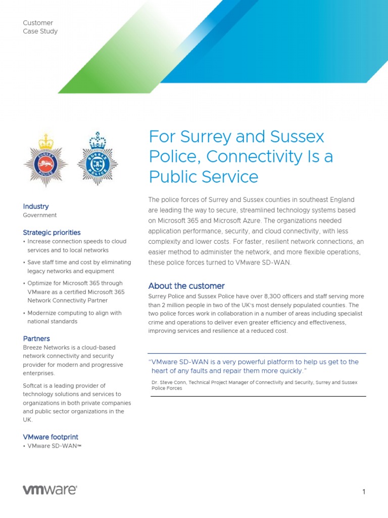Vmware Customer Case Study Surrey and Sussex Police | PDF | Cloud Computing | Computer Network